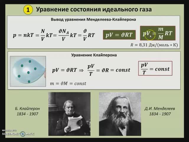 Рассмотрение темы: "Уравнение состояния идеального газа. Уравнение Менделеева-Клайперона" #физика