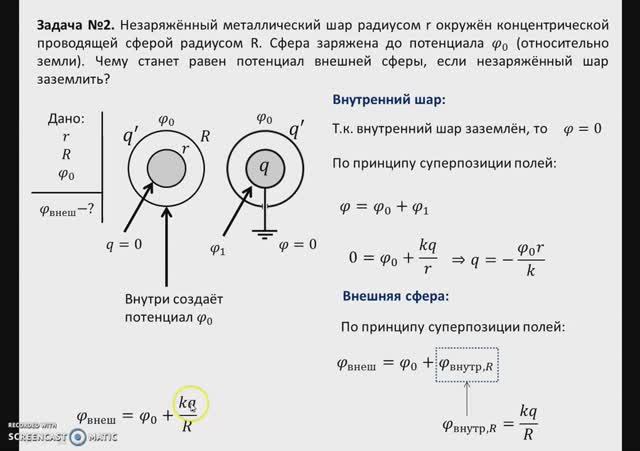 Задача №2. Потенциал проводящей сферы. #физика #школа #самара
