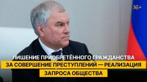 Володин: лишение гражданства РФ за преступления — ответ на запрос общества
