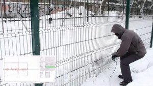 Тестирование "ТРЕЗОР-В04". Обнаружение перепиливания прутьев ограждения с помощью "болгарки"