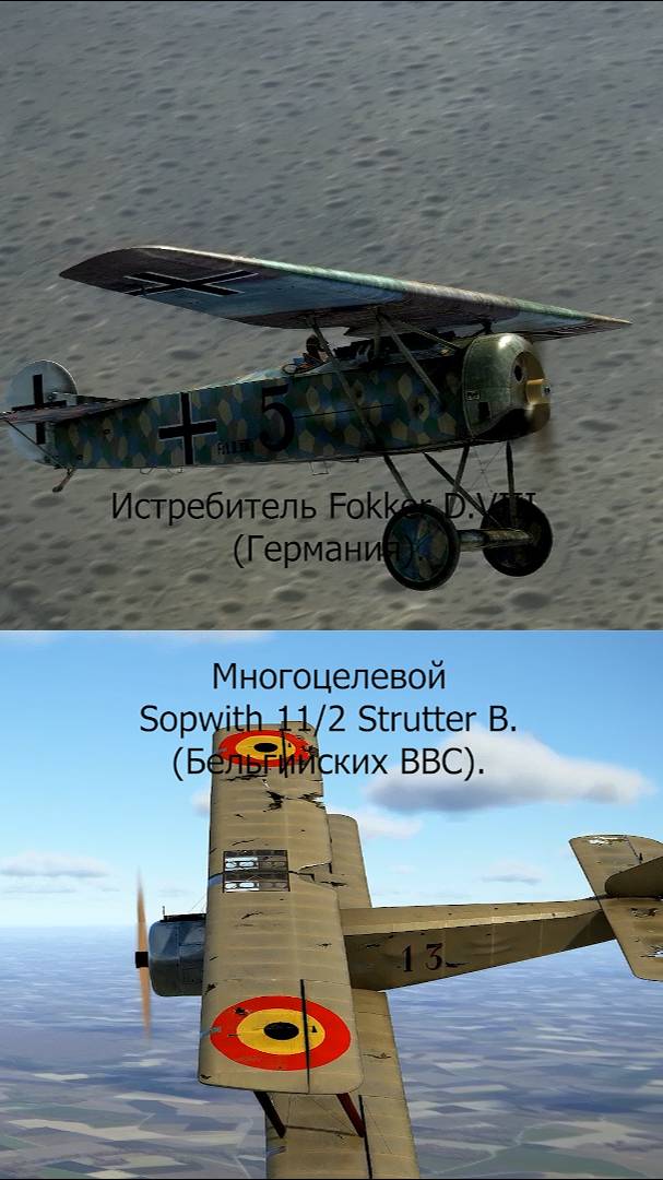 Атака Fokker D.VIII по  Sopwith 1 1/2 Strutter.  Симулятор «Flying Circus".
