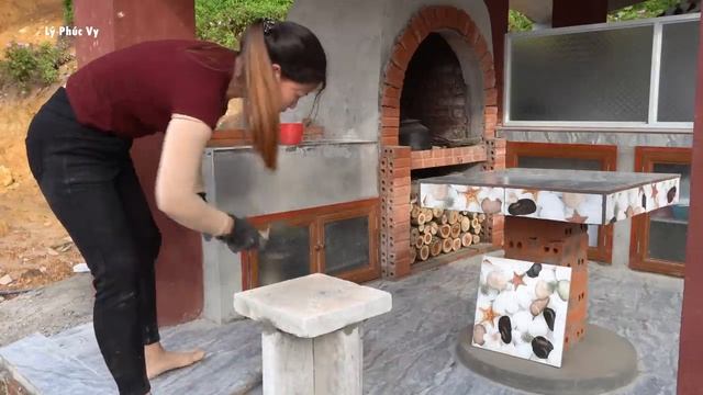Install Kitchen And Bathroom Lighting System - BBQ Meal With Lovely Concrete Dining Table.Ly Phuc Vy