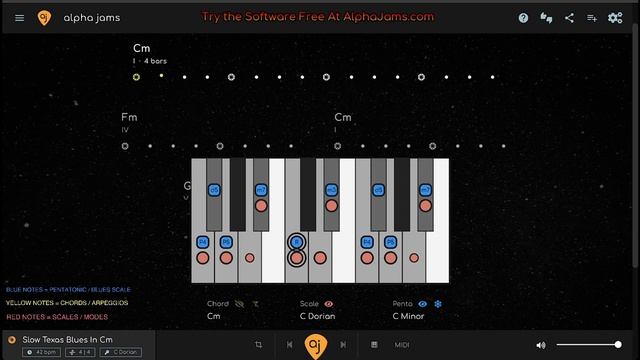 SLOW TEXAS BLUES  PIANO  KEYS JAM TRACK IN C MINOR