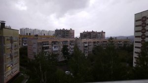 Heavy downpour. View from the window