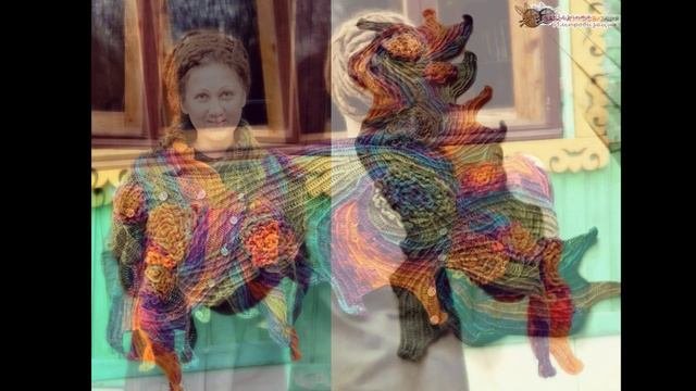 5 Длинный вязаный шарф с цветами фриформ крючком