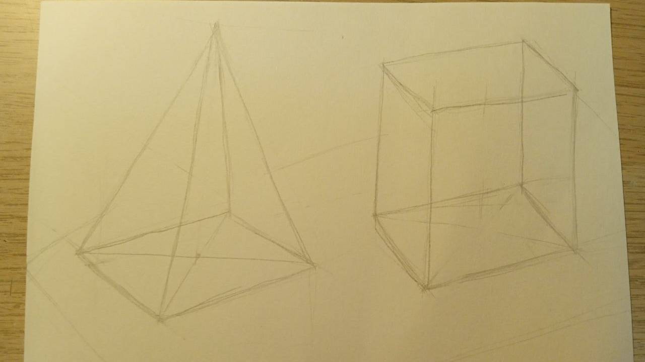Урок 20. Как нарисовать пирамиду и куб – пошаговый урок для начинающих.