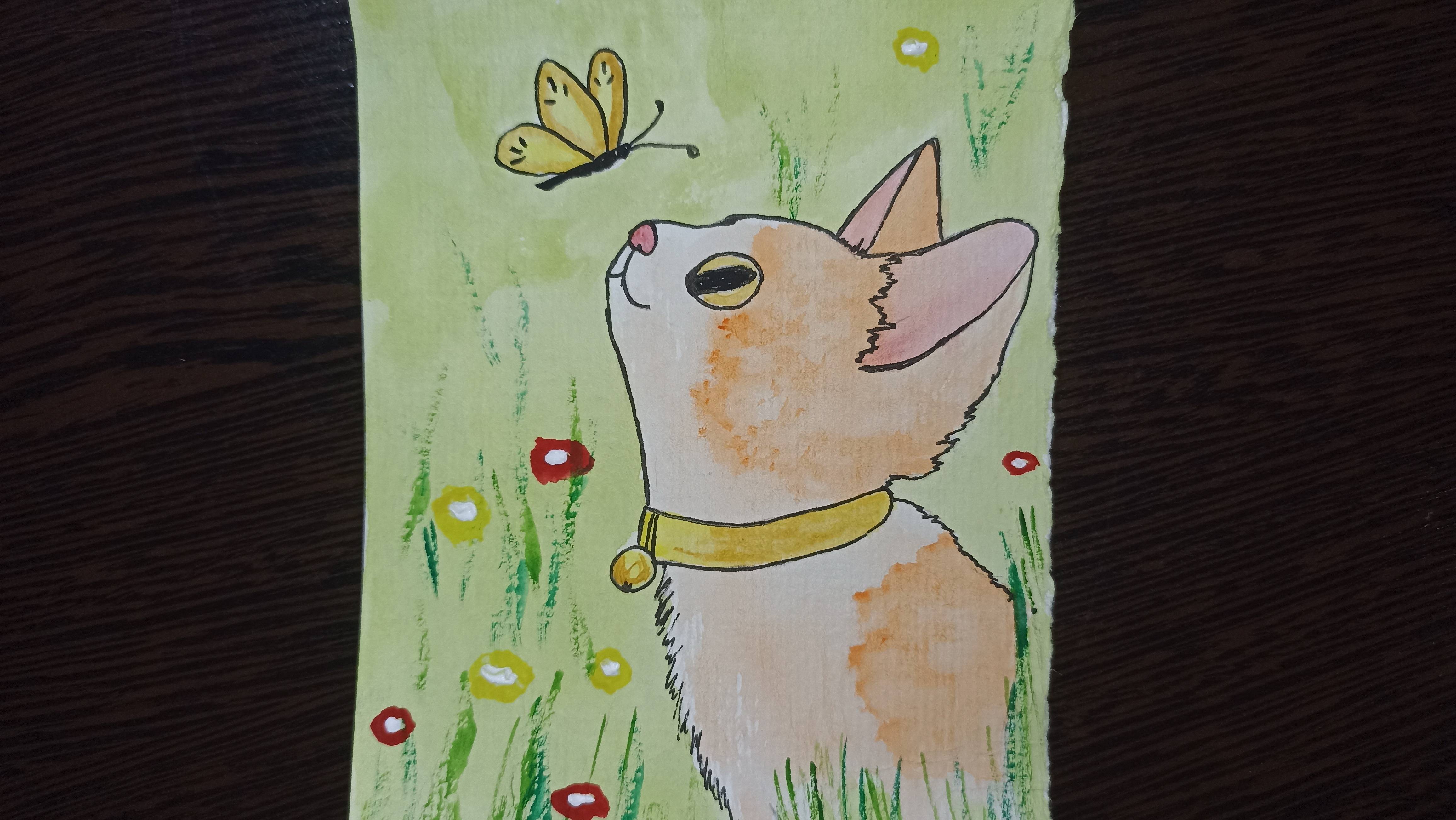 Рисунок акварелью / Кот в траве