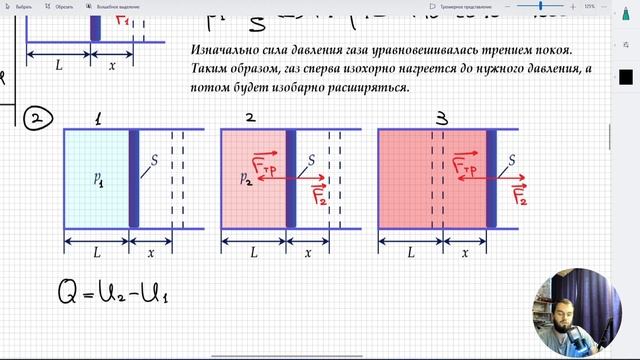 #18 Термодинамика. Сосуд в вакууме. Нагревание газа, запертого поршнем