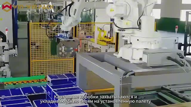 Укладка коробов на палеты с автоматической подачей палет | Многоуровневая система укладки в работе
