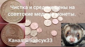 Чистка советских медных монет с ценами.