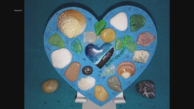 Морское сердце. Поделка из морских ракушек, камней, стекла