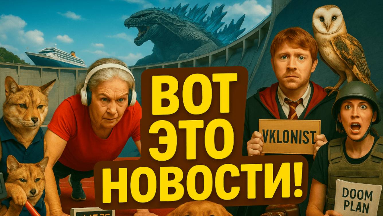 Годзилла на дамбе, бабушка отжимается 1000 раз как Давидыч, кот на кассе, а Рон — в бегах.