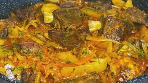 Капуста с Мясом на сковороде, быстрый и вкусный обед.