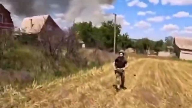 Прилет Герани по украинской позиции от первого лица.