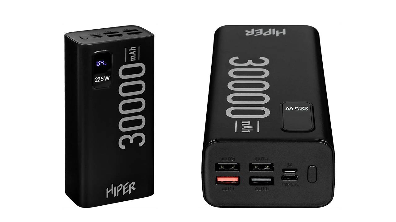 Переносной аккумулятор 30000 mAh с USB-A, USB-C, micro USB