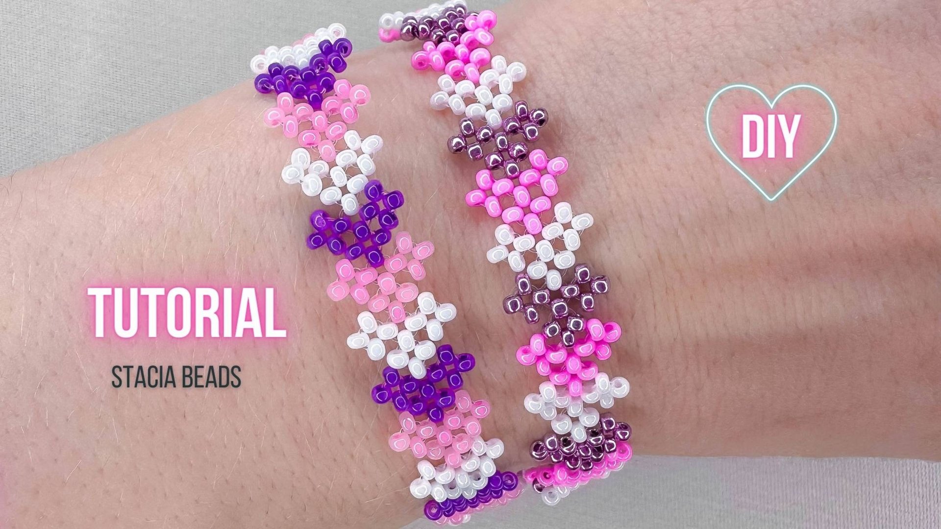 Как сделать простой браслет с сердечками из бисера крестиком ? Beaded bracelet with hearts