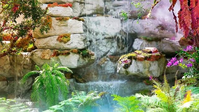 ФУТАЖ  Водопад, листья,цветы