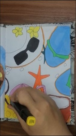 второй этап рисования пляжа маркерами #diy #рукоделие #art #drawing #shorts