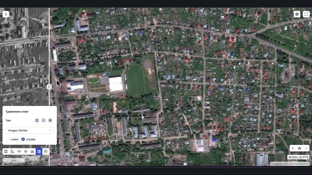 FlexGIS. Сравнение сегодняшней Москвы с ретро-картой. Ссылка на приложение в описании