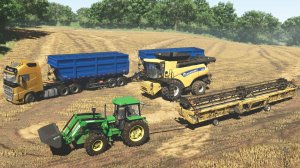 Farming Simulator 25 / Уборка пшеницы, овса New Holland CR10.90, VOVLO FH780, John Deere 3650