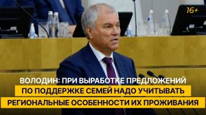 Володин: при выработке предложений по поддержке семей надо учитывать регионы их проживания