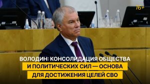 Володин: консолидация общества и политических сил — основа для достижения целей СВО