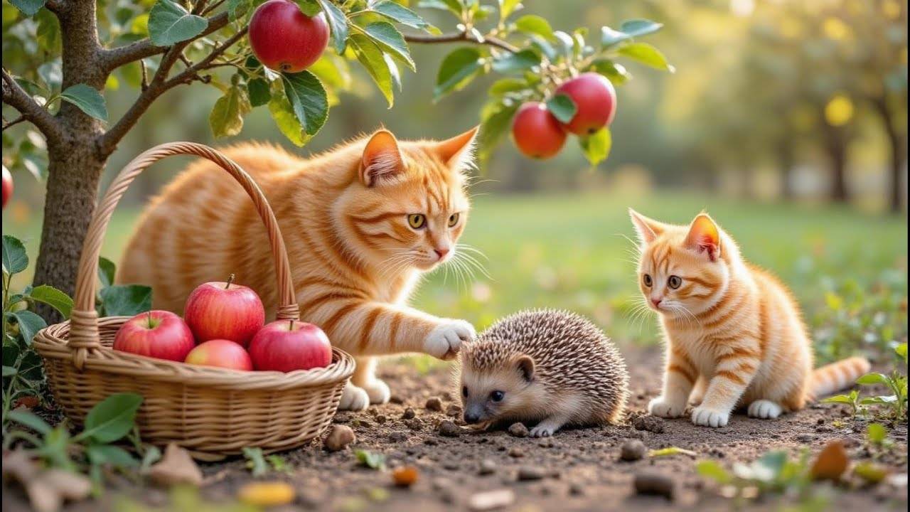 🐈⬛💕 Мама-кошка и котята выхаживают раненого ёжика! 🐾🦔Трогательная история о заботе