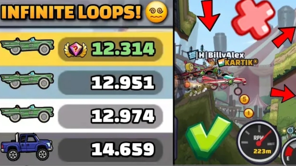 🚗CARS vs INFINITE LOOPS! 😵💫 MAP IN COMMUNITY SHOWCASE - Hill Climb Racing 2