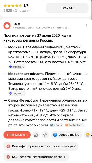 Погода в России на 27.07.25