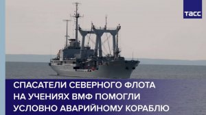 Спасатели Северного флота на учениях ВМФ помогли условно аварийному кораблю