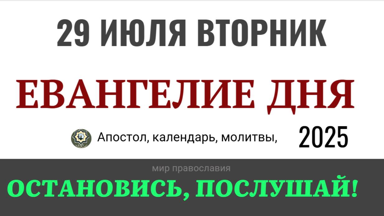29 июля вторник  Евангелие дня 2025 с толкованием #евангелие