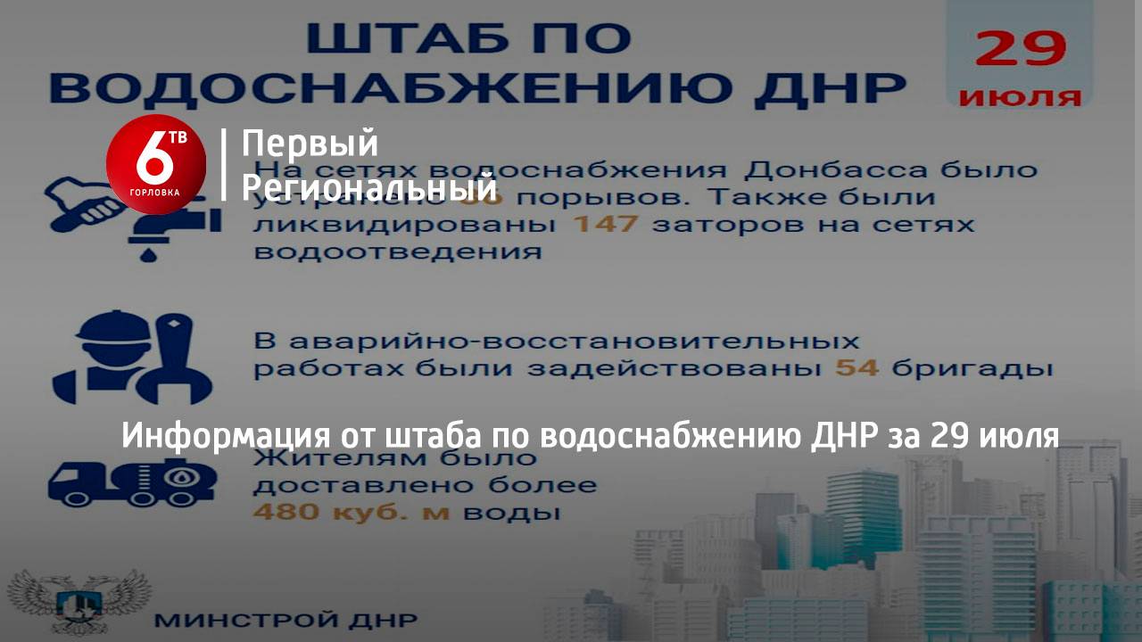 Информация от штаба по водоснабжению ДНР за 29 июля