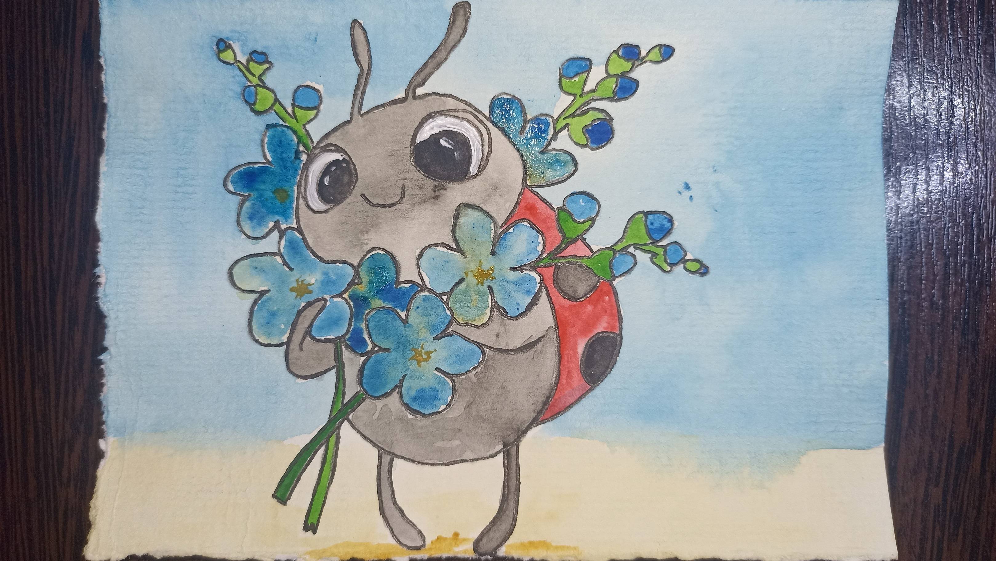 Рисунок акварелью / Божья Коровка