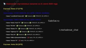 Новости спутниковых каналов и частот(транспондеров) от 21.07.25