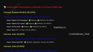 Новости спутниковых каналов и частот(транспондеров) от 12.07.25