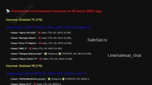 Новости спутниковых каналов и частот(транспондеров) от 08.07.25