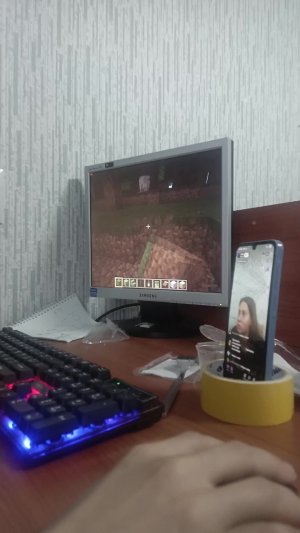 Девушка играет в майнкрафт