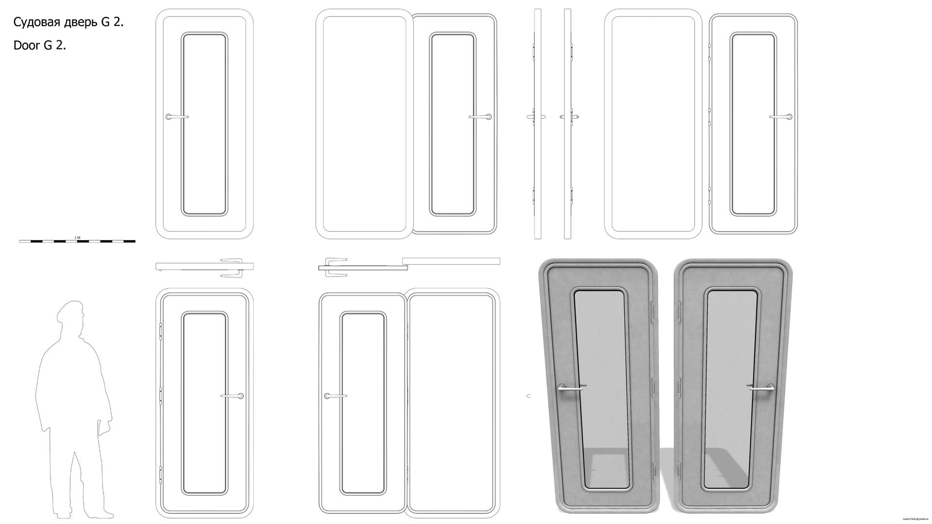 Судовая дверь G 2. Чертёж. Door G 2. Drawings.