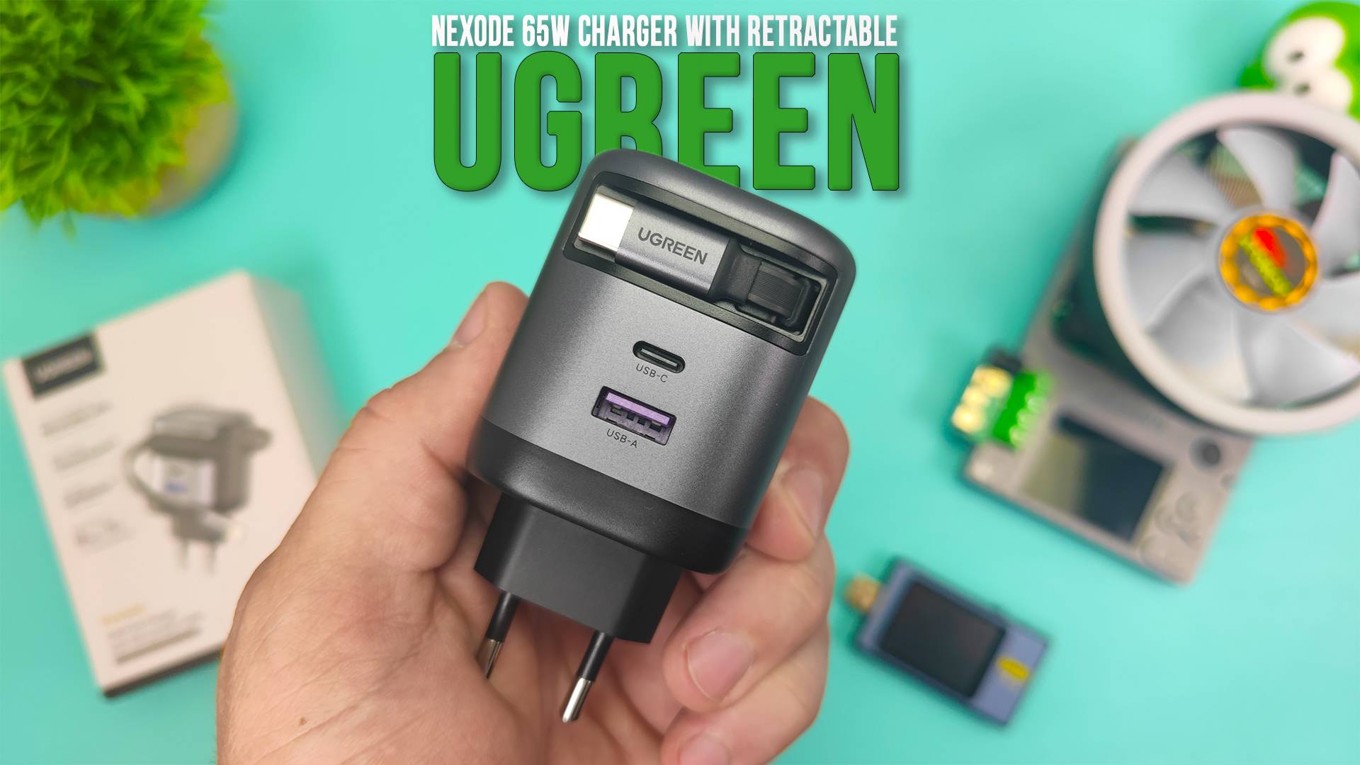 КРУТАЯ НОВИНКА! Быстрая GAN Зарядка UGREEN NEXODE X605 на 65 W с Встроенным ВЫДВИЖНЫМ КАБЕЛЕМ !
