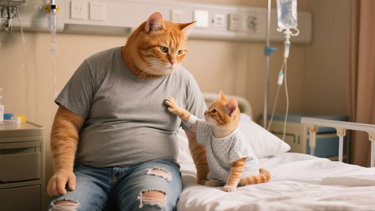 Папа рыжего кота работает на стройке, чтобы купить гамбургеры для Своего котенка 🏗️🍔#кот #милый