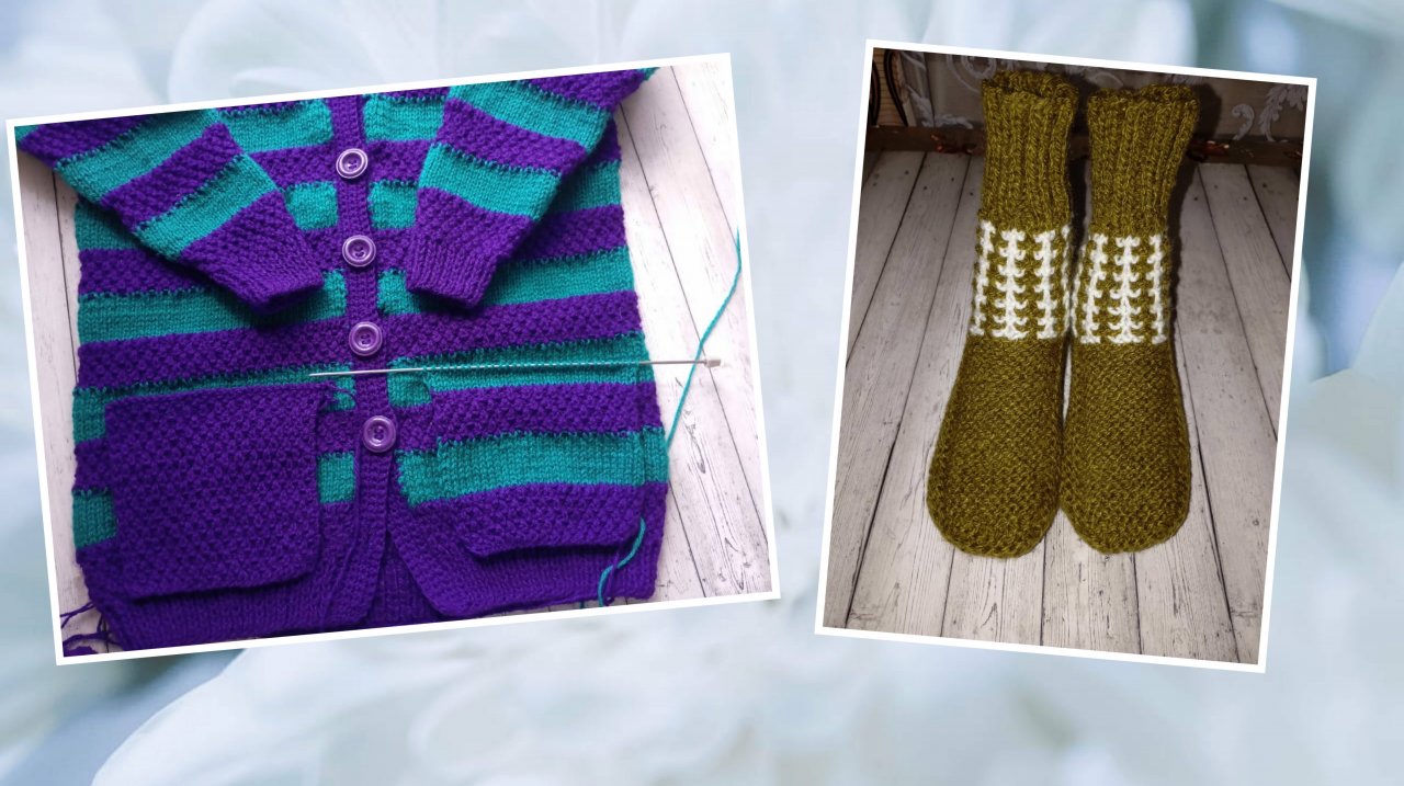 Вязание. Вяжу карман, выбираю...носочки с узором