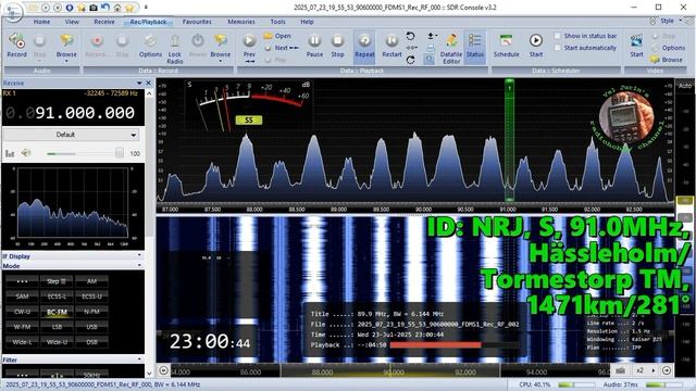 23.07.2025 20:00UTC, [Es], NRJ, Швеция, 91.0МГц, 1471км