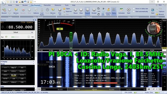 20.07.2025 14:03UTC, [Es], Radio Vega, Италия, 88.5МГц, 2403км