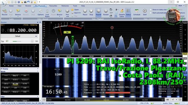 20.07.2025 13:50UTC, [Es], RAI IsoRadio, Италия, 88.2МГц, 2308км