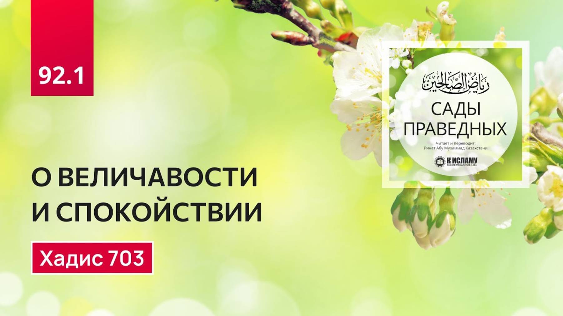 92.1 Сады праведных. О ВЕЛИЧАВОСТИ И СПОКОЙСТВИИ. Хадис 703