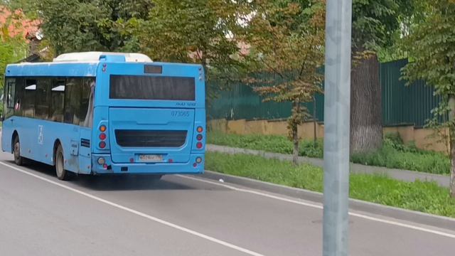 ЛиАЗ 4292 в московском окрасе поднимается в горку в Звенигороде