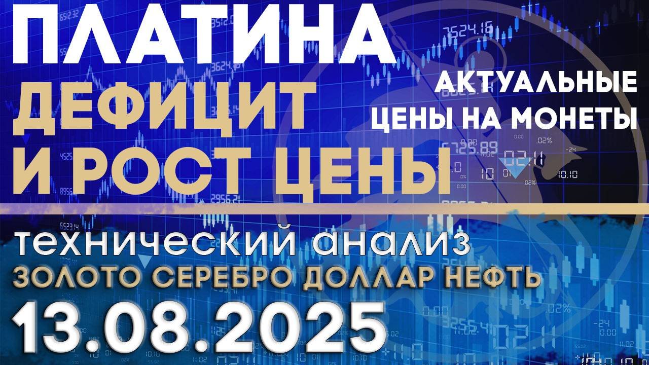 Рост цены и дефицит на рынке платины. Анализ рынка золота, серебра, нефти, доллара 13.08.2025 г