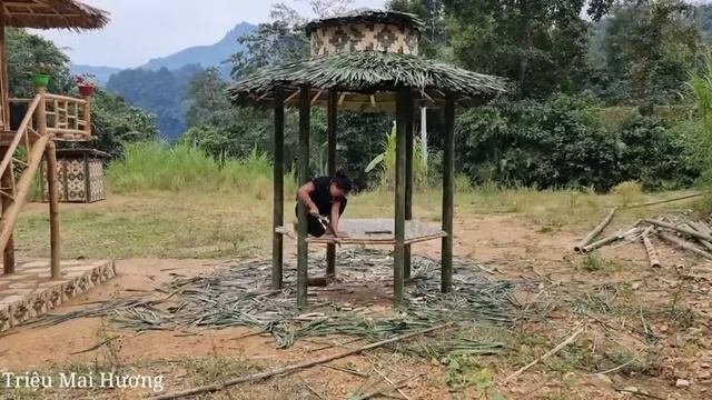 FULL VIDEO:60 Days How to make a stone floor for a Bamboo House,Complete a 6-column.Trieu Mai Huong
