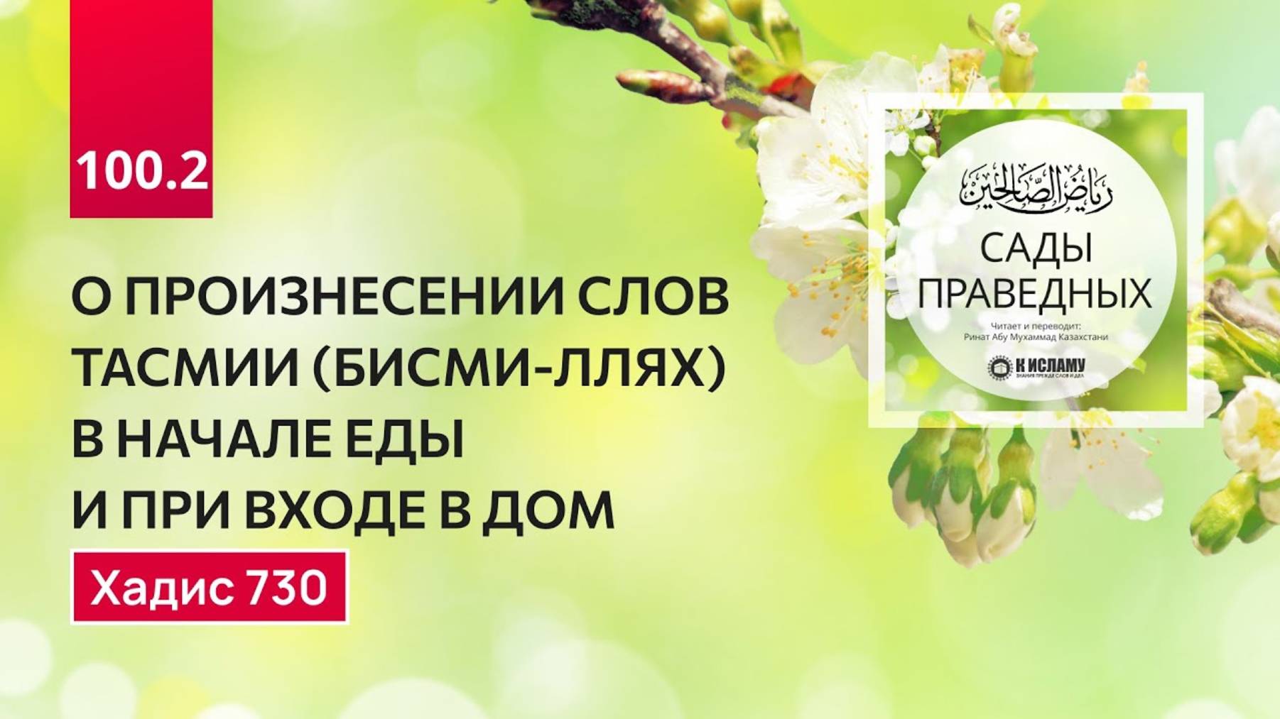 100.2 Сады праведных. О ПРОИЗНЕСЕНИИ СЛОВ ТАСМИИ (БИСМИЛЛЯХ) В НАЧАЛЕ И ПРИ ВХОДЕ В ДОМ. Хадис 730