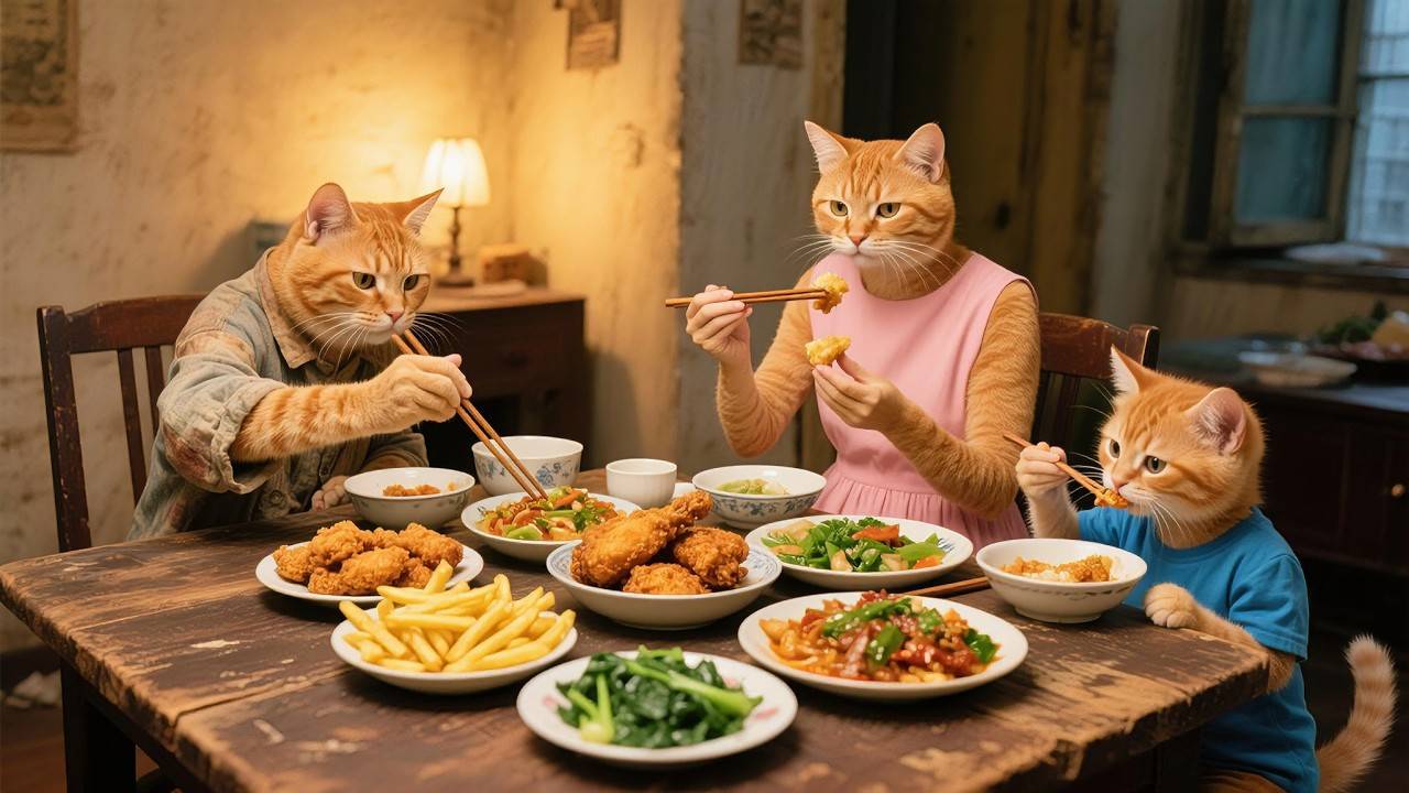 Папа–Кот Неустанно трудится, чтобы прокормить Семью - Улыбки Его Котят Того Стоят!